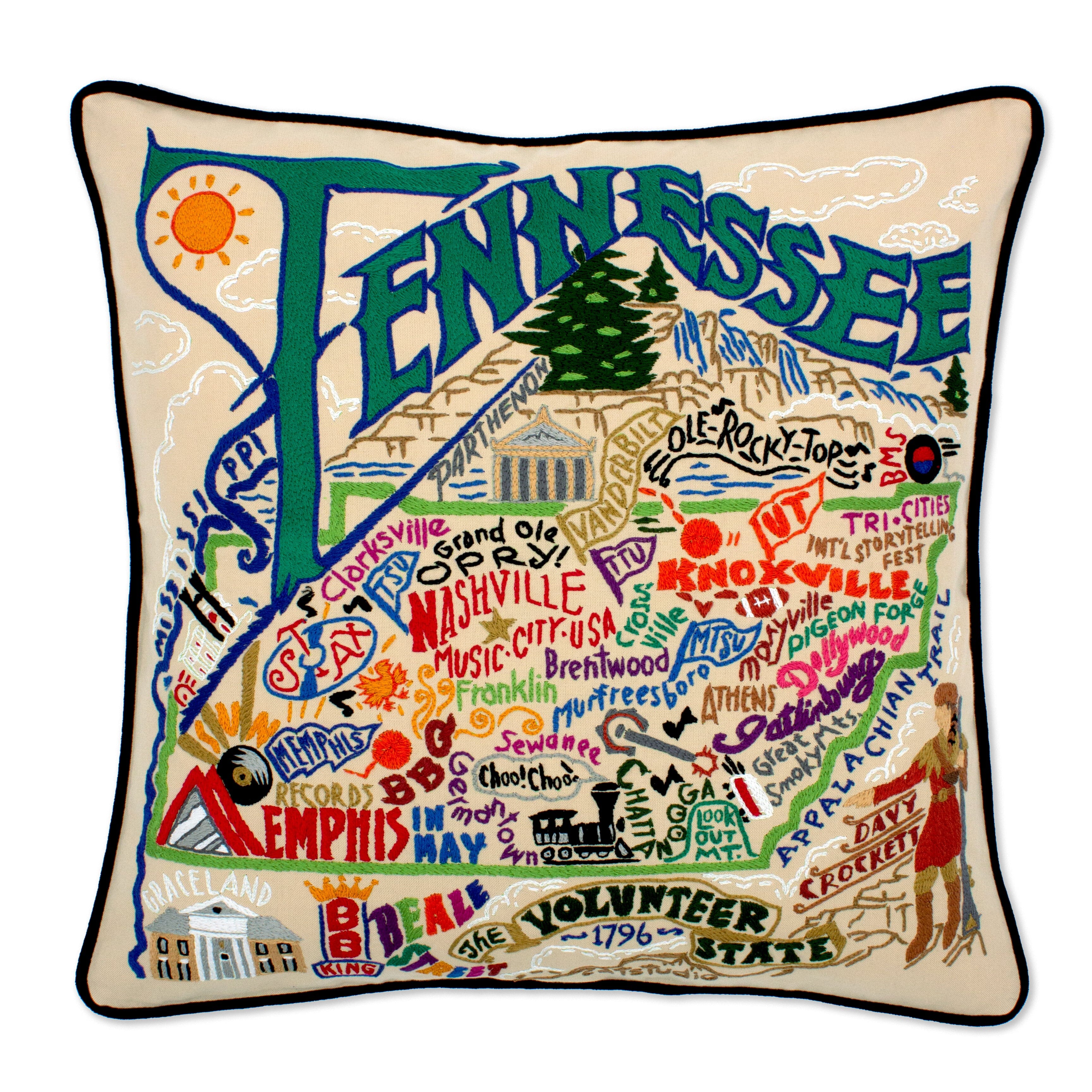 Tennessee Hand-Embroidered Pillow | State Collection by catstudio ...
