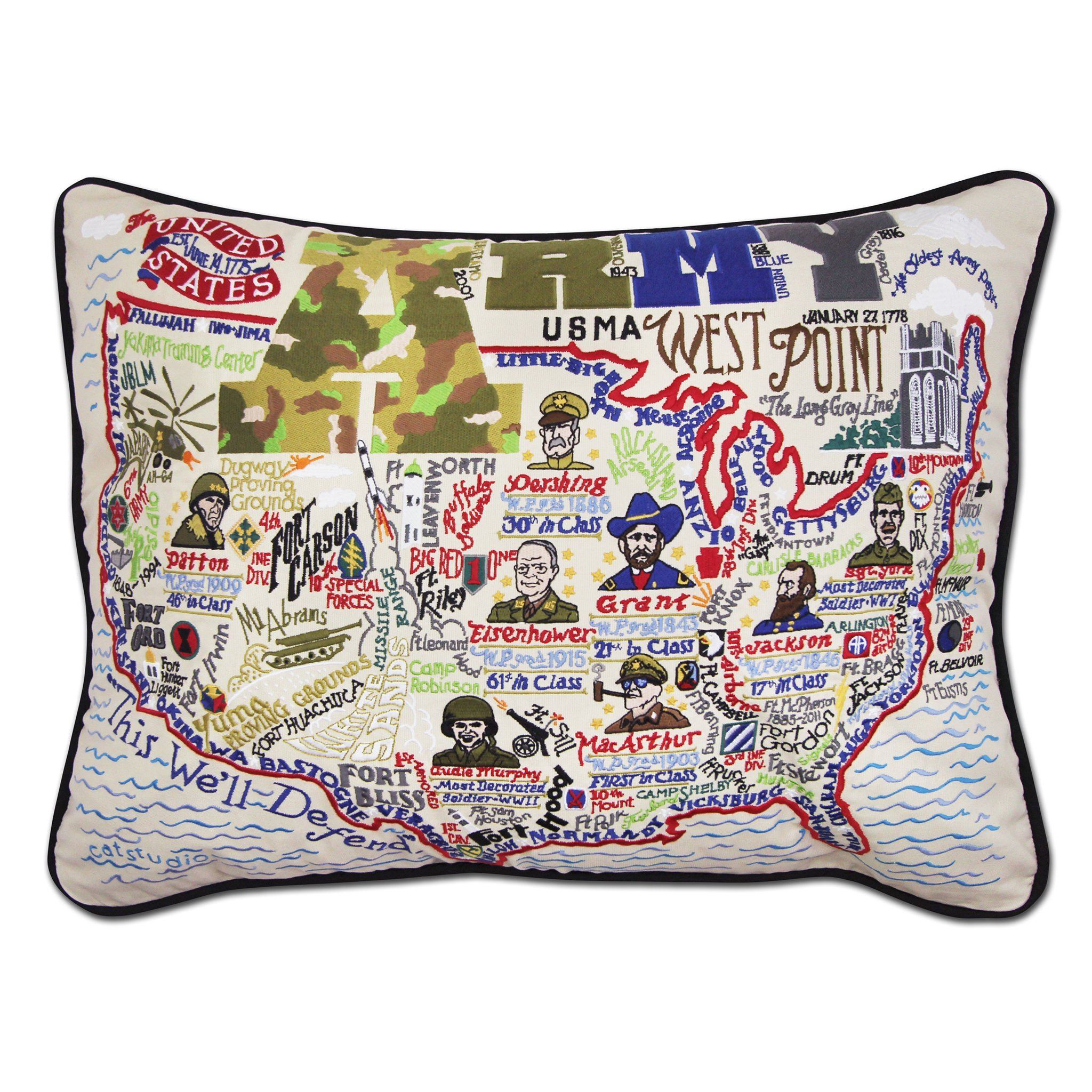 Army XL Hand-Embroidered Pillow | Military Collection by catstudio ...