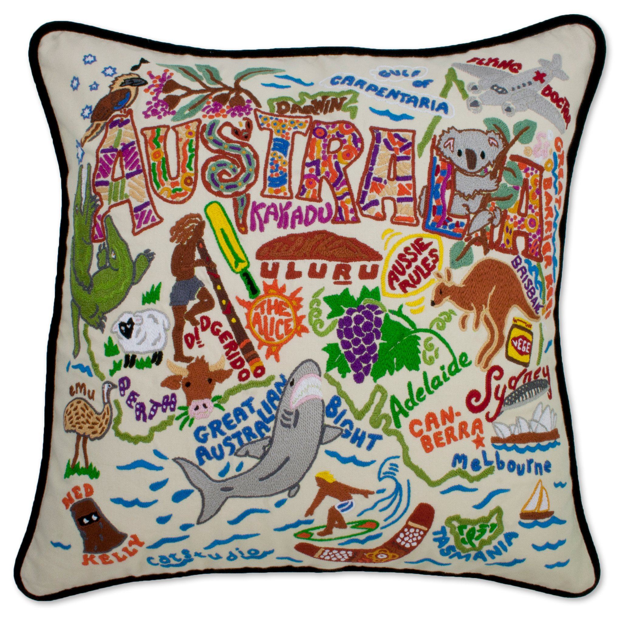 Australia Hand-Embroidered Pillow | International Collection by ...
