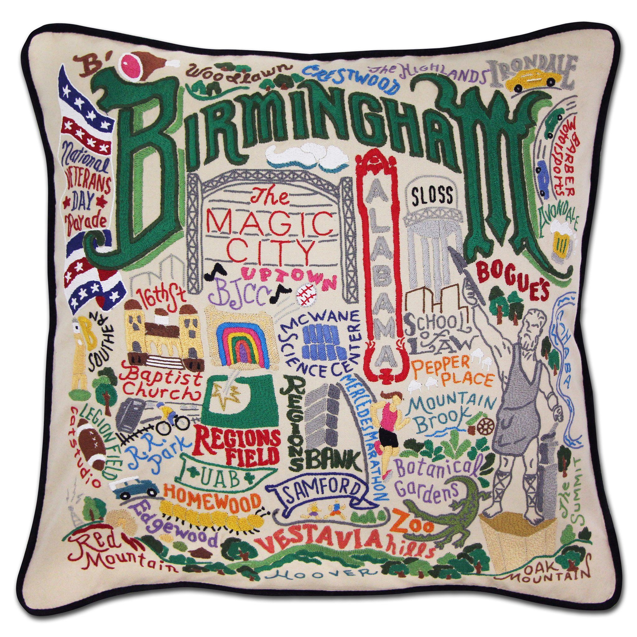 Birmingham Hand-Embroidered Pillow | Alabama Collection by catstudio ...