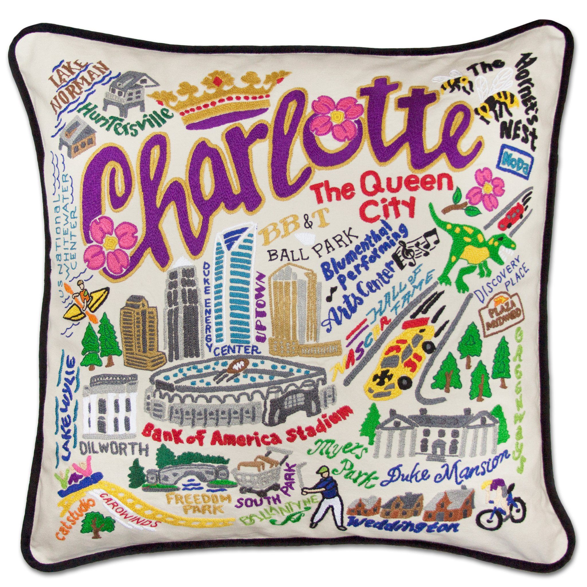 Charlotte Hand-Embroidered Pillow | North Carolina Collection by ...