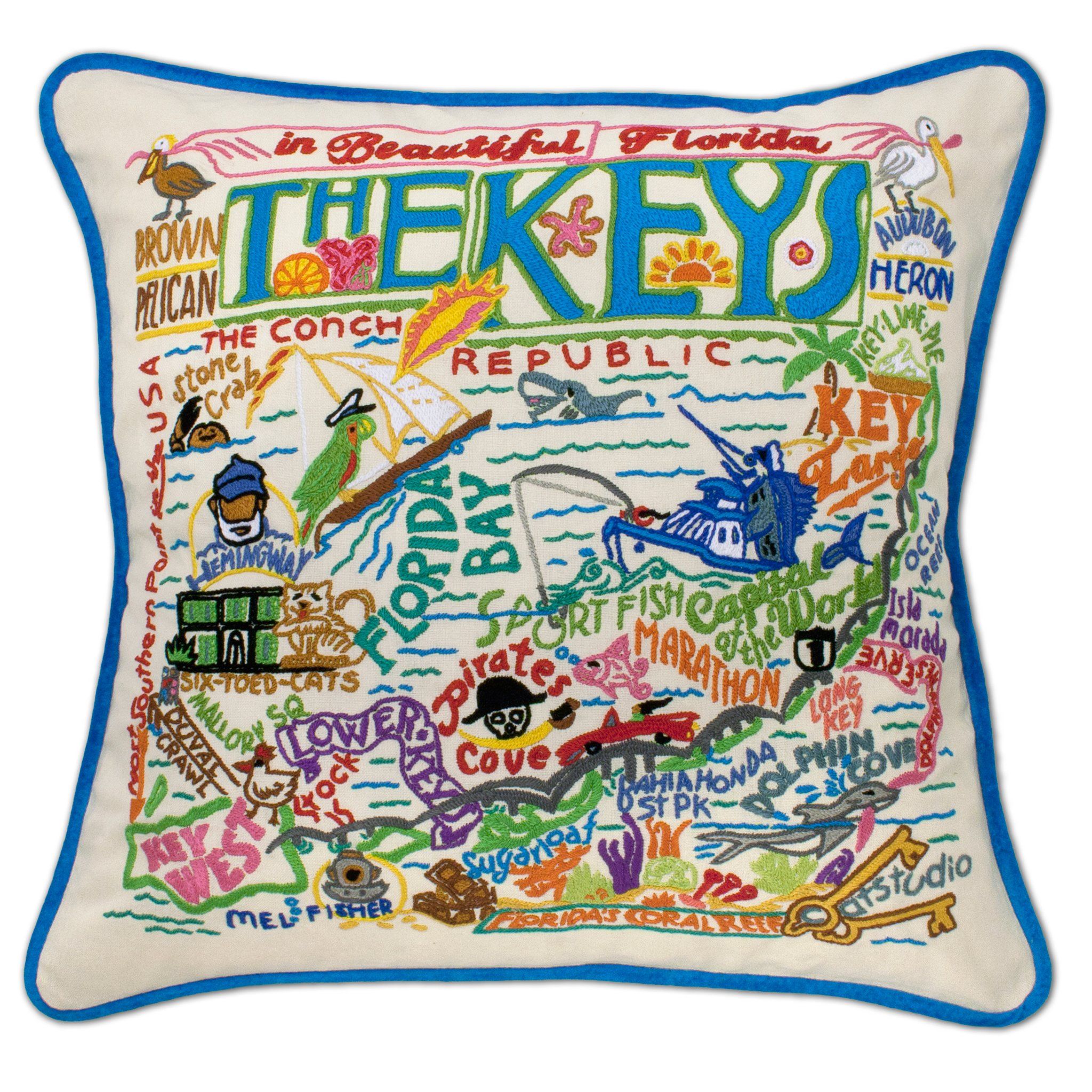 Florida Keys Hand-Embroidered Pillow | Florida Collection by catstudio ...