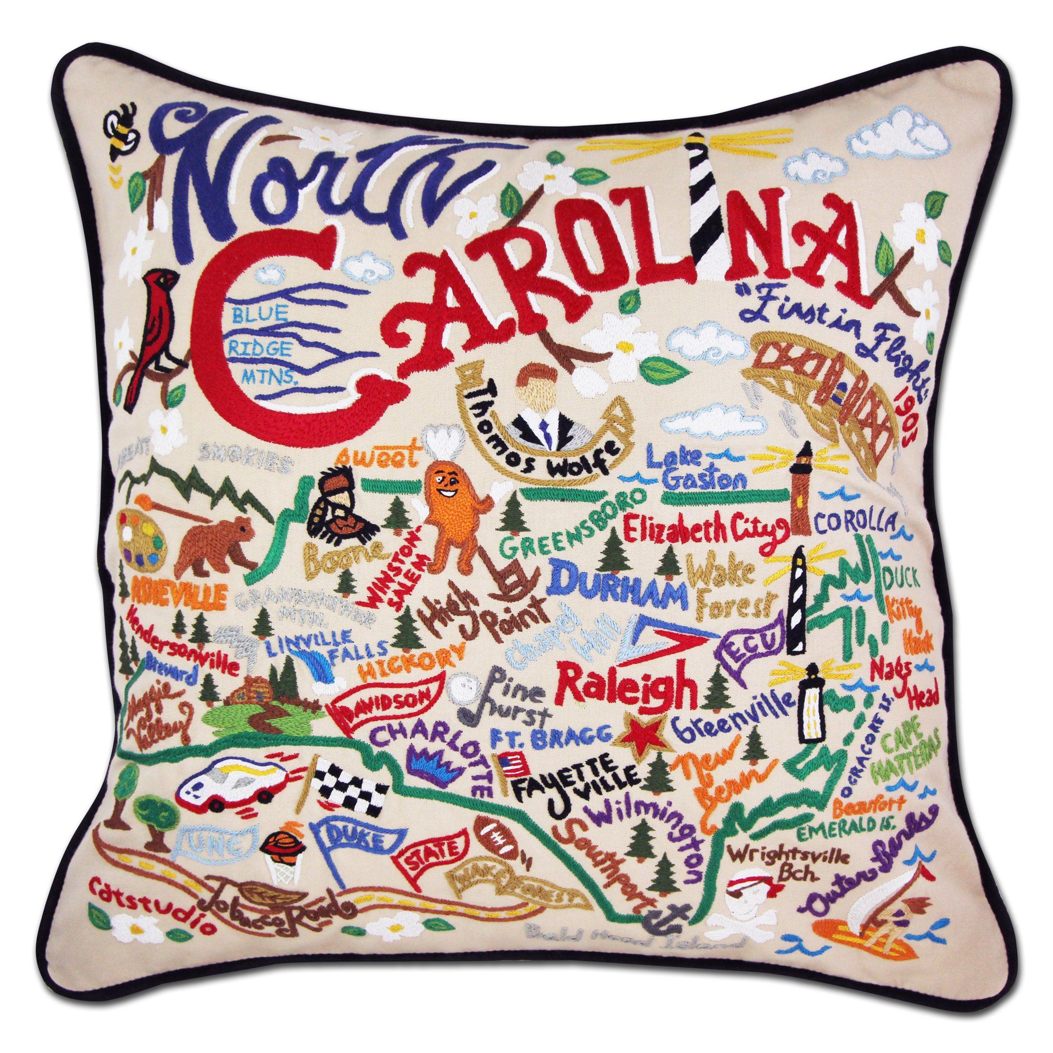 North Carolina Hand-Embroidered Pillow | State Collection by catstudio ...