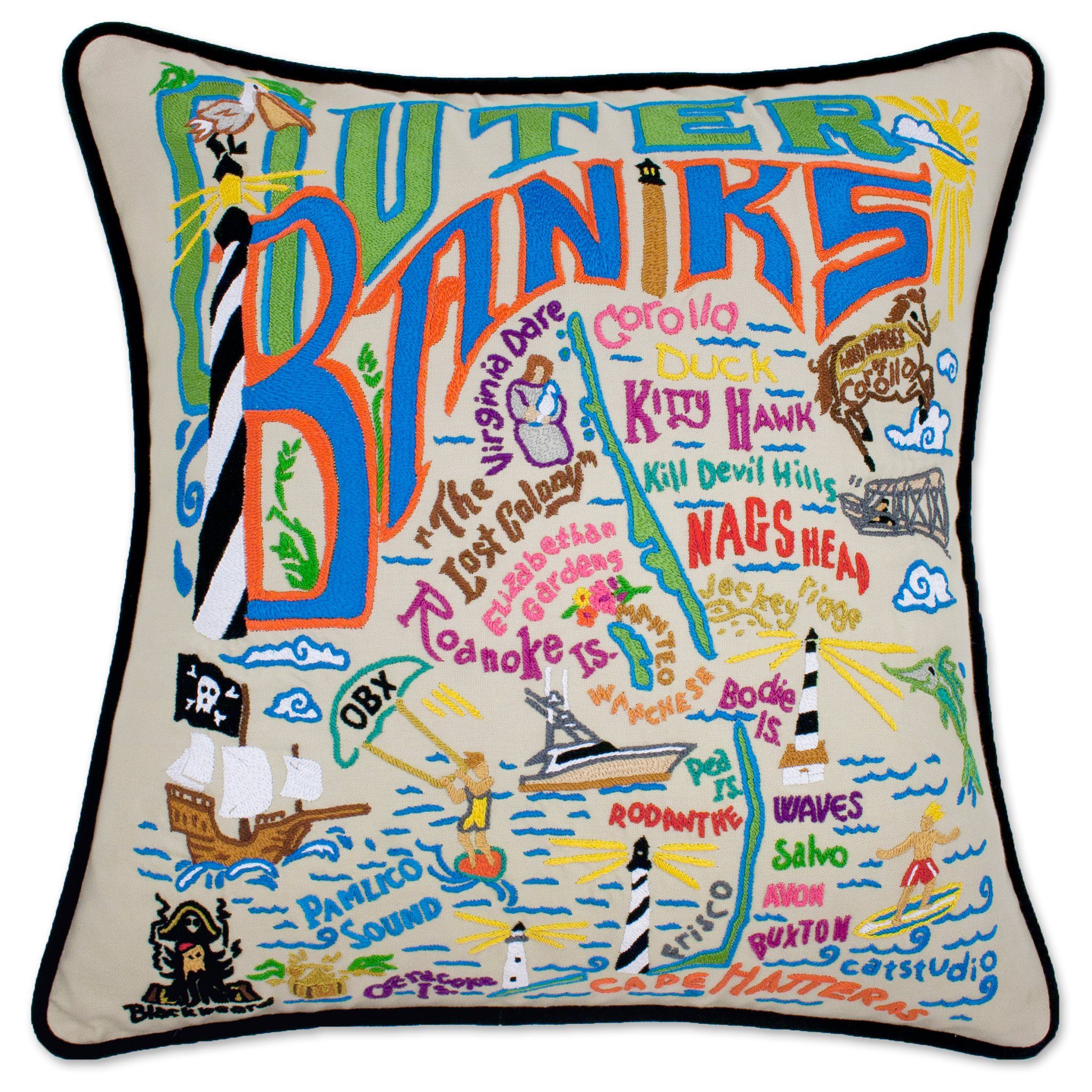 Outer Banks Hand-Embroidered Pillow | North Carolina Collection by ...