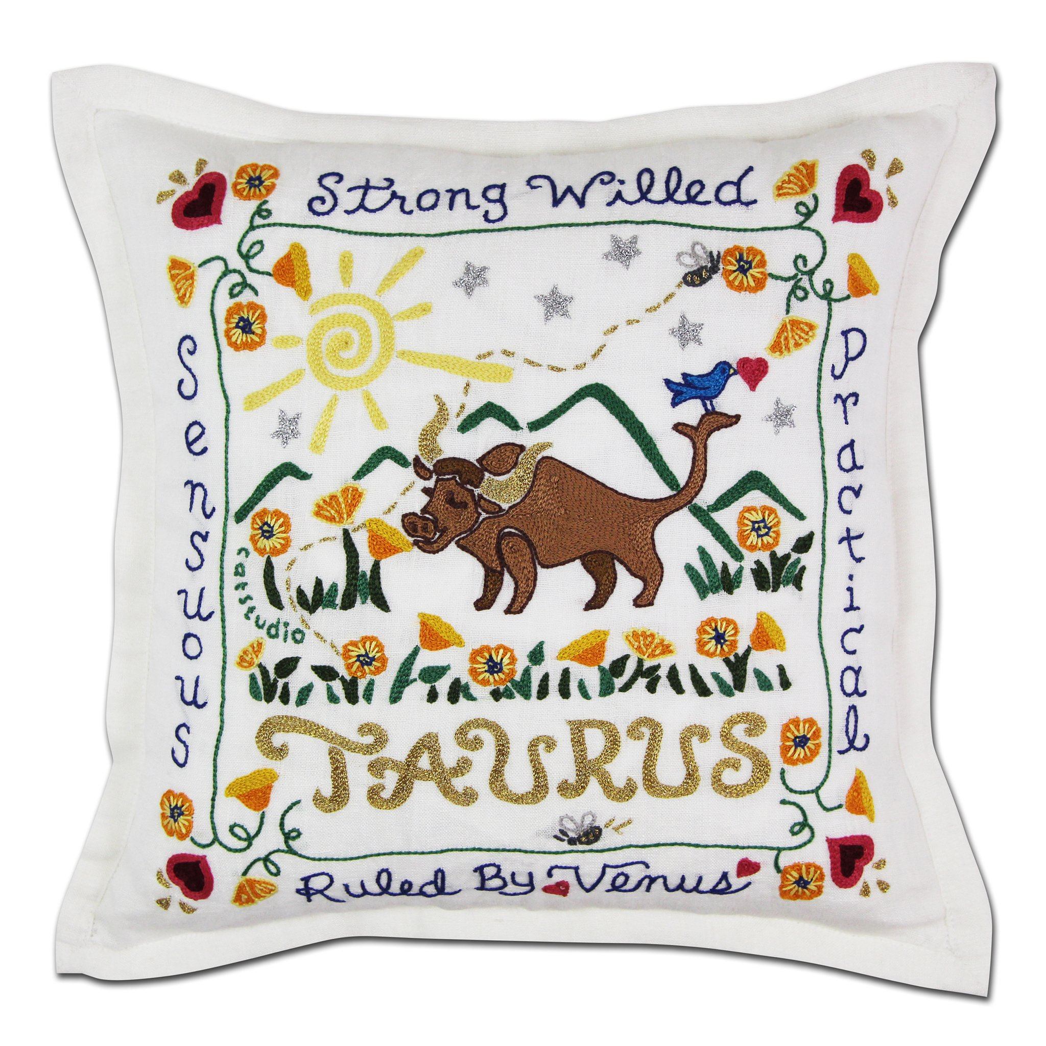 Taurus Hand-Embroidered Pillow | Astrology Collection by catstudio ...